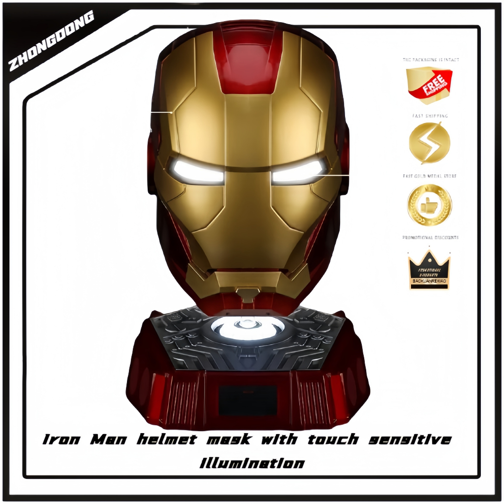 Genuine Marvel Avengers Iron Man Helmet Mask Touch Glowable Jarvis ...