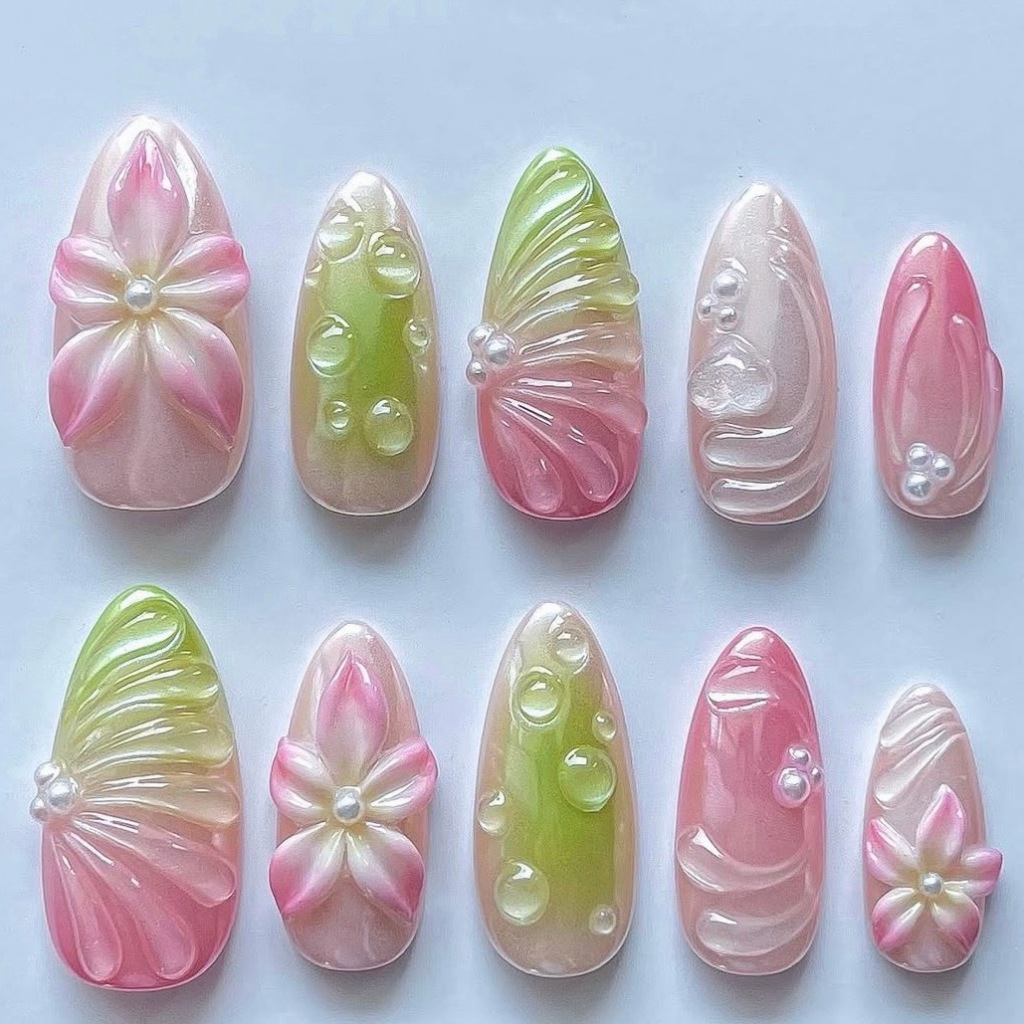 NEW 10 Pcs Summer New Handmade 3D Fake Nails Ocean Shell Wear nail y2k ...