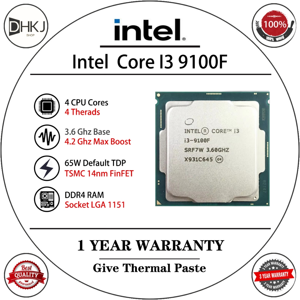 USED Intel Core i3-9100F i3 9100F 3.6 GHz Quad-Core Quad-Thread CPU 65W ...