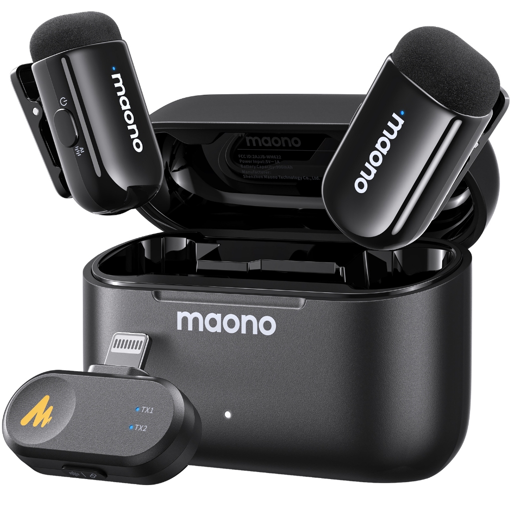 Maono Wave T1mini-PB2 Wireless Lavalier Microphone with Charging Case ...