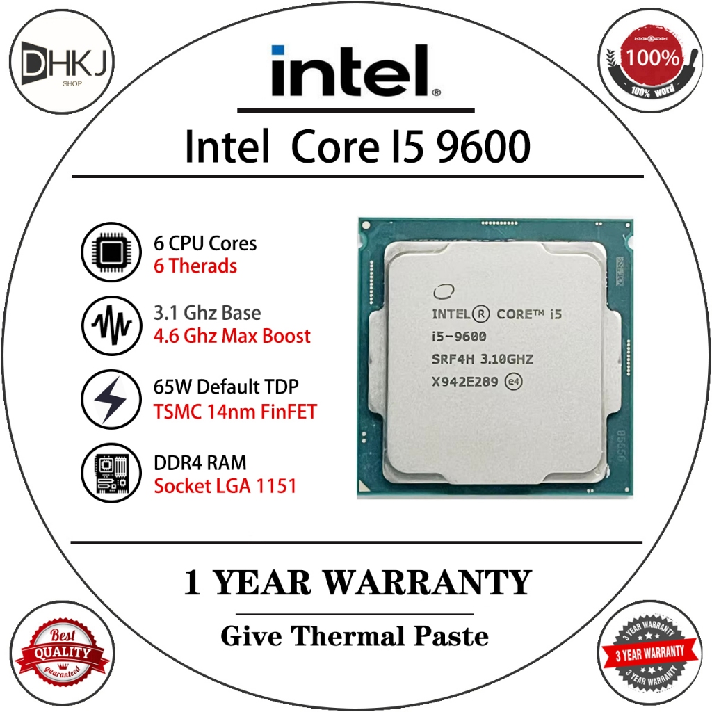 USED INTEL Core i5-9600 i5 9600 3.1GHz 6-Core 6-Thread Processor 9M 65W ...