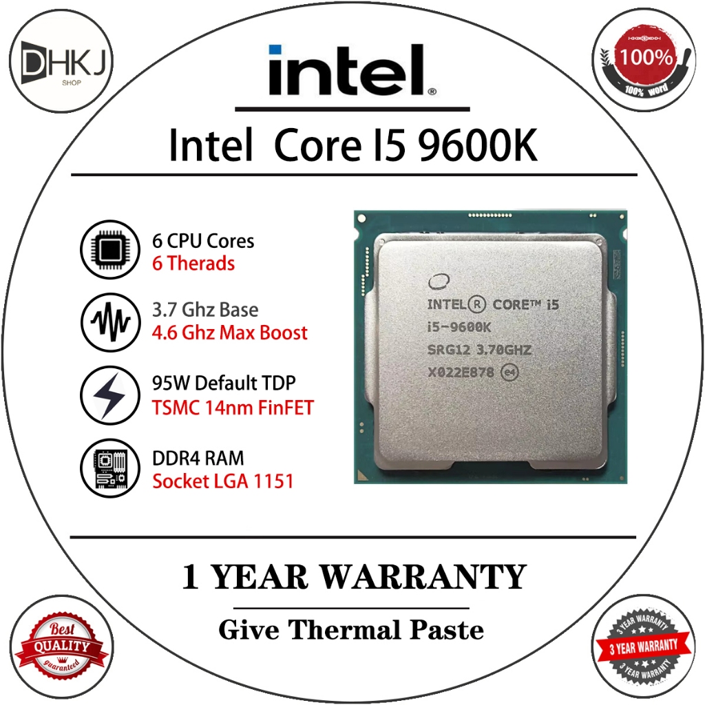 USED Intel Core i5 9600K 3.7GHz Six-Core Six-Thread CPU Processor 9M 95W LGA 1151 | Shopee ...
