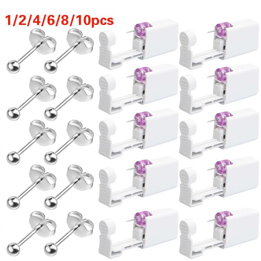2/4/6/8/10PCS Disposable Ear Piercing Gun Built-in Stud Earrings-For ...