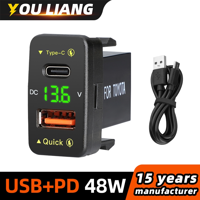 Toyota Type-C 48W Fast Charger PD USB Power Socket Adapter QC3.0 With ...