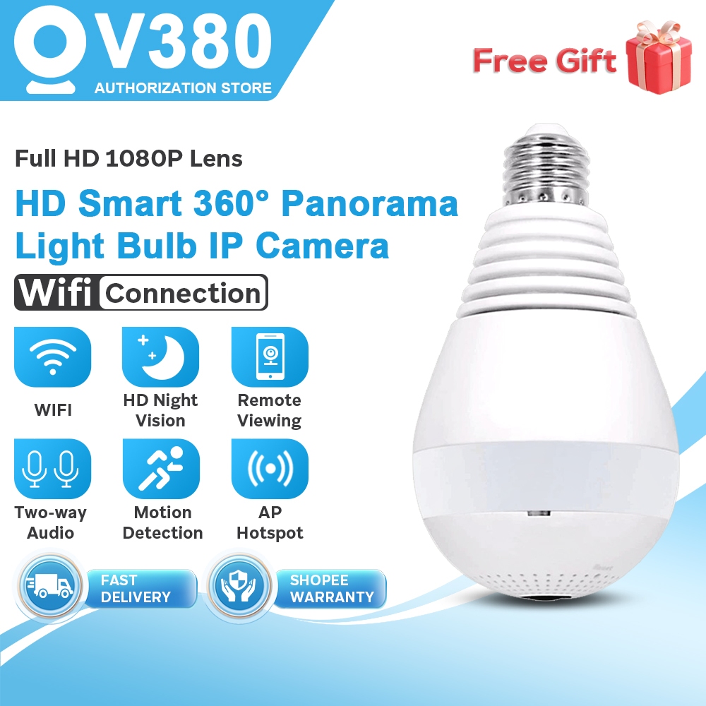 V380 Light Bulb CCTV Camera 1080P Wireless WIFI 360° Panoramic Home ...
