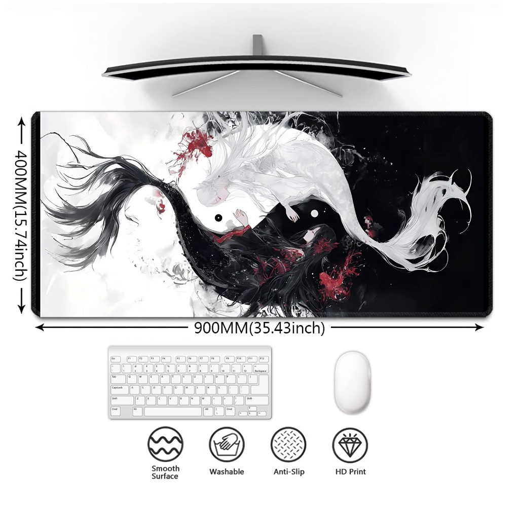 Mouse Pad Gaming Black And White Yin Yang Girl Mousepad Large Customize ...
