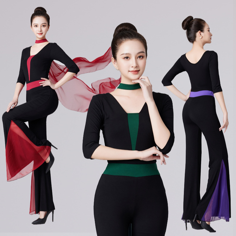Modal Wine Red Deep V Color Matching Bodysuit Dance Suit Catwalk Model ...
