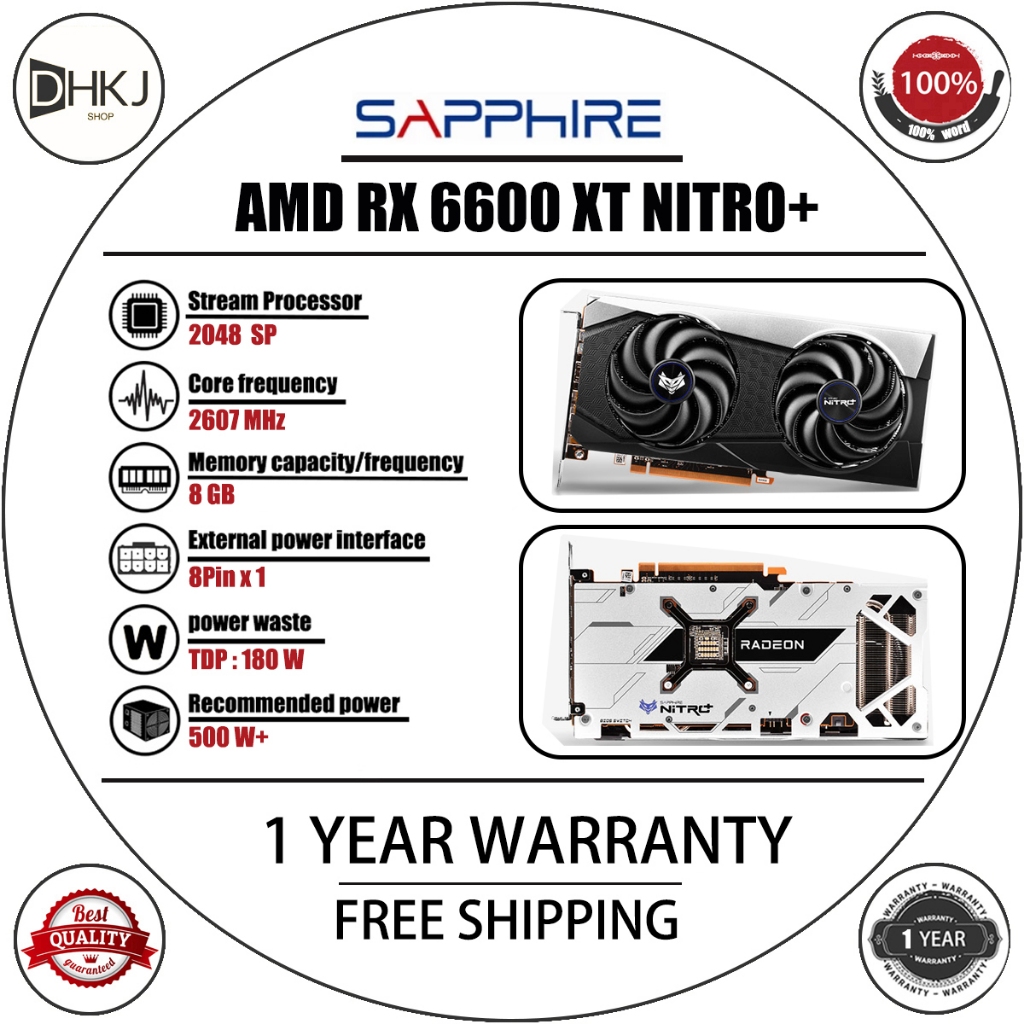 USED Sapphire AMD RX 6600 XT NITRO+ / PULSE 8GB GDDR6 Gaming GPU ...
