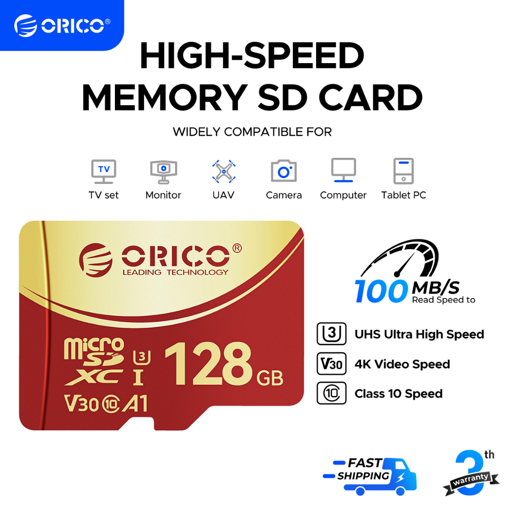 ORICO MicroSD Card Red Memory Card Class10 128GB U3 4K High Speed Flash ...