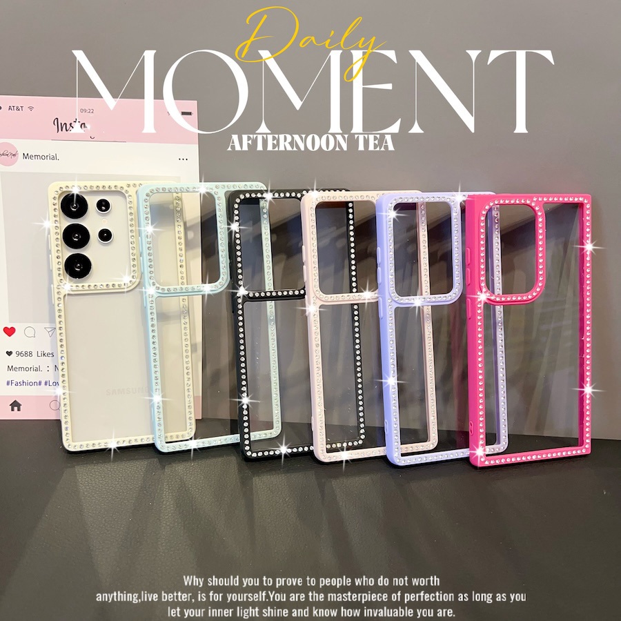 Luxury Glitter Diamond Frame Crystal Case for Samsung A06 A15 A16 A36 A56 S24 FE S23 S24 S25 ...