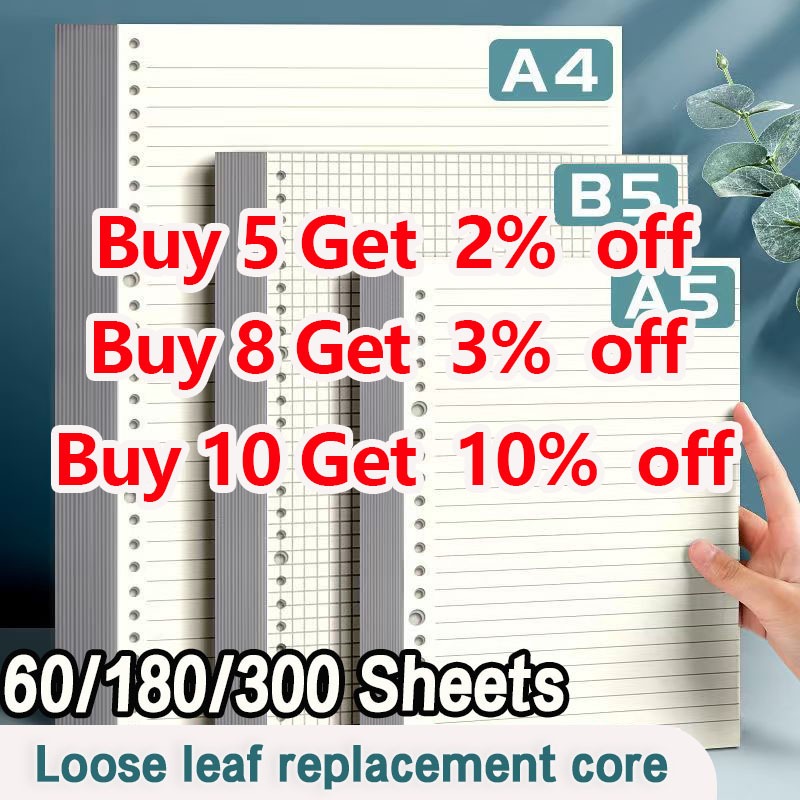 Loose Leaf A5/B5/A4 Binder Notebook Refillable Refill Papers 20/26/30 holes 60/120sheets ...