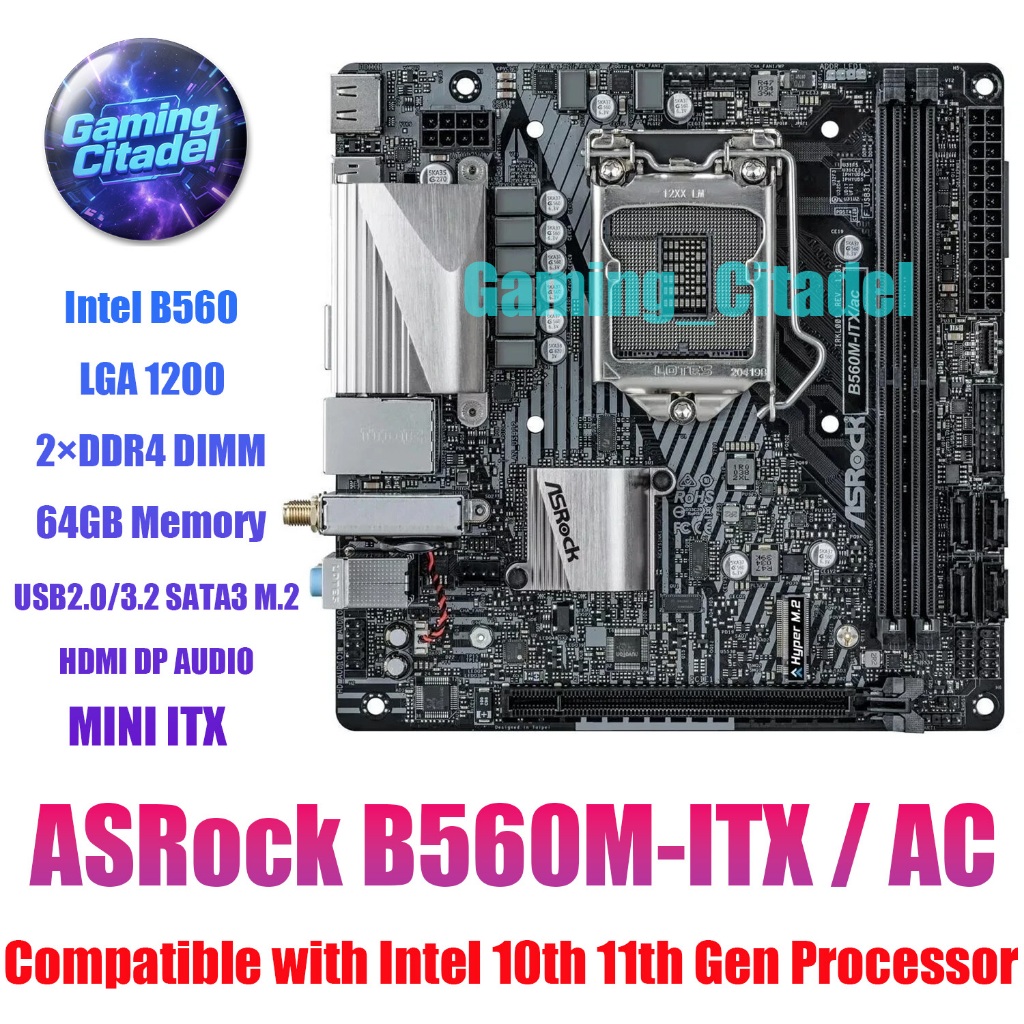 Used ASRock B560M ITX DDR4 Motherboard Compatible with Intel 10th 11th ...