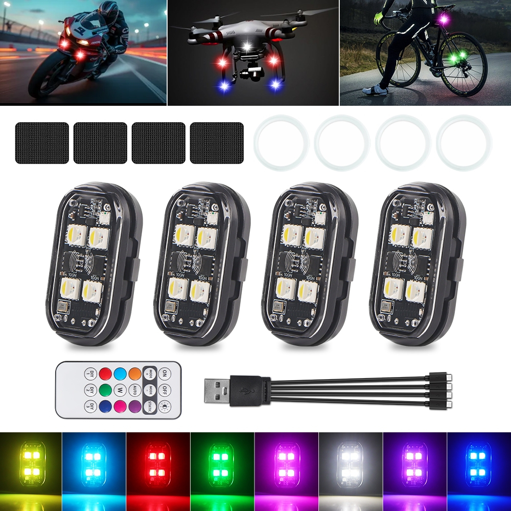 Universal Motorcycle RGB LED Strobe Lights With Controller Signal Light ...