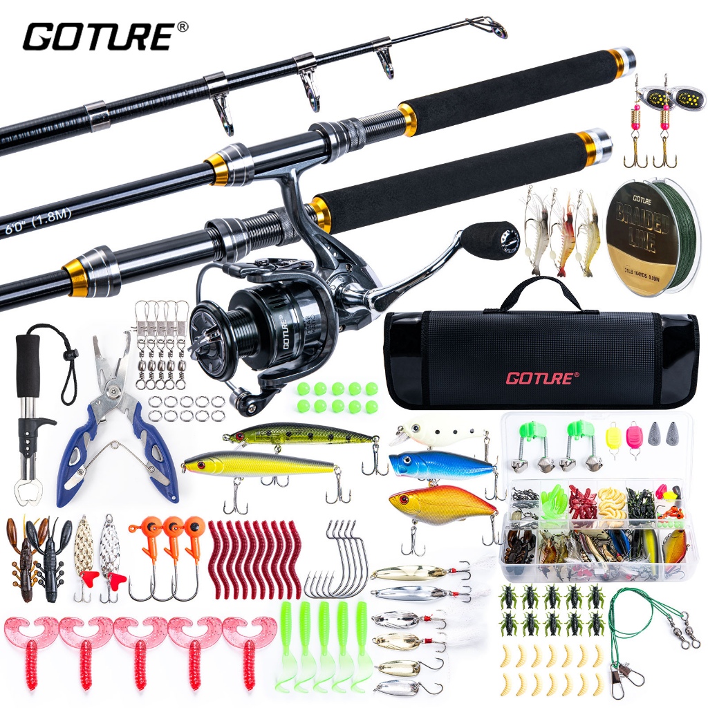 GOTURE Telesscopic Fishing Full Set Portable Spinning Fishing Rod Reel ...