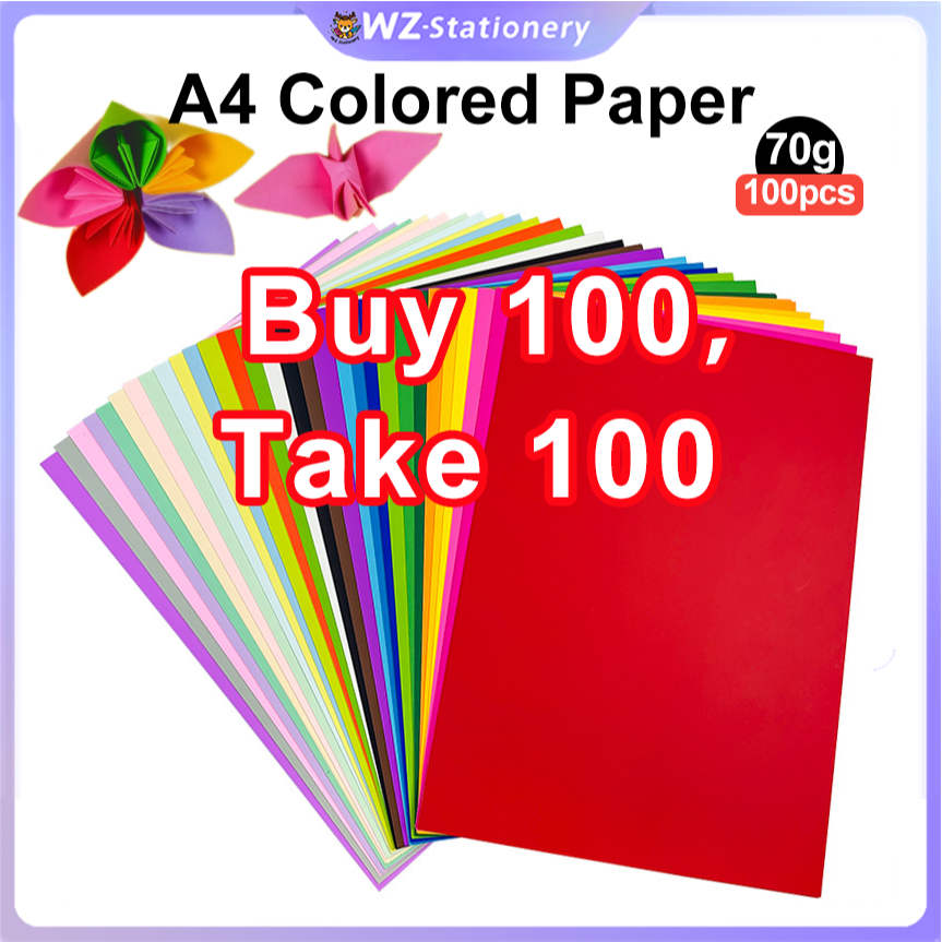 A4 Color Paper Color Set 100 Sheets 10 Colors Mix Long Color Paper Set ...