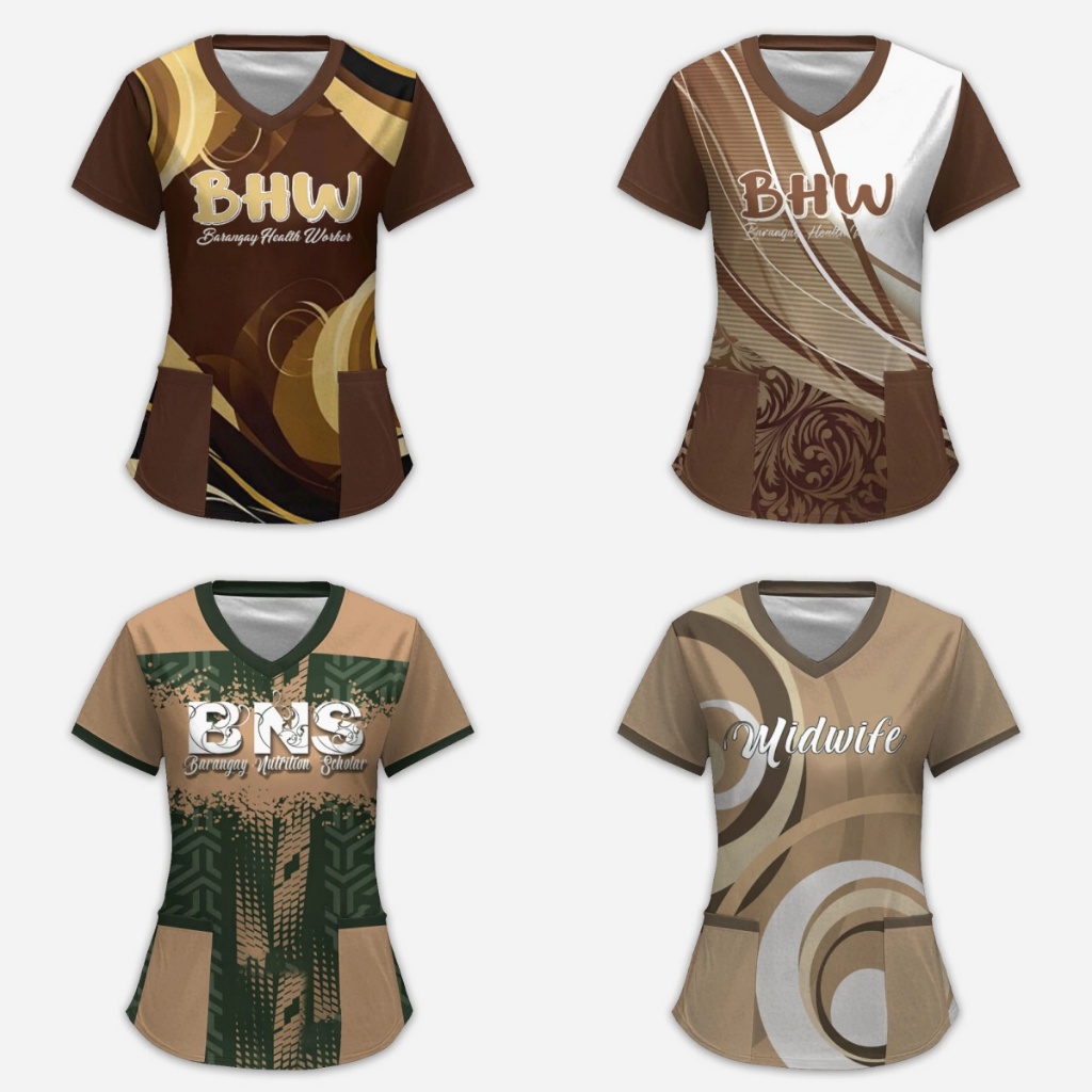 (Bhw&Bns) Double Pockets Midwife Nurse Uniform Unisex Full Sublimation ...