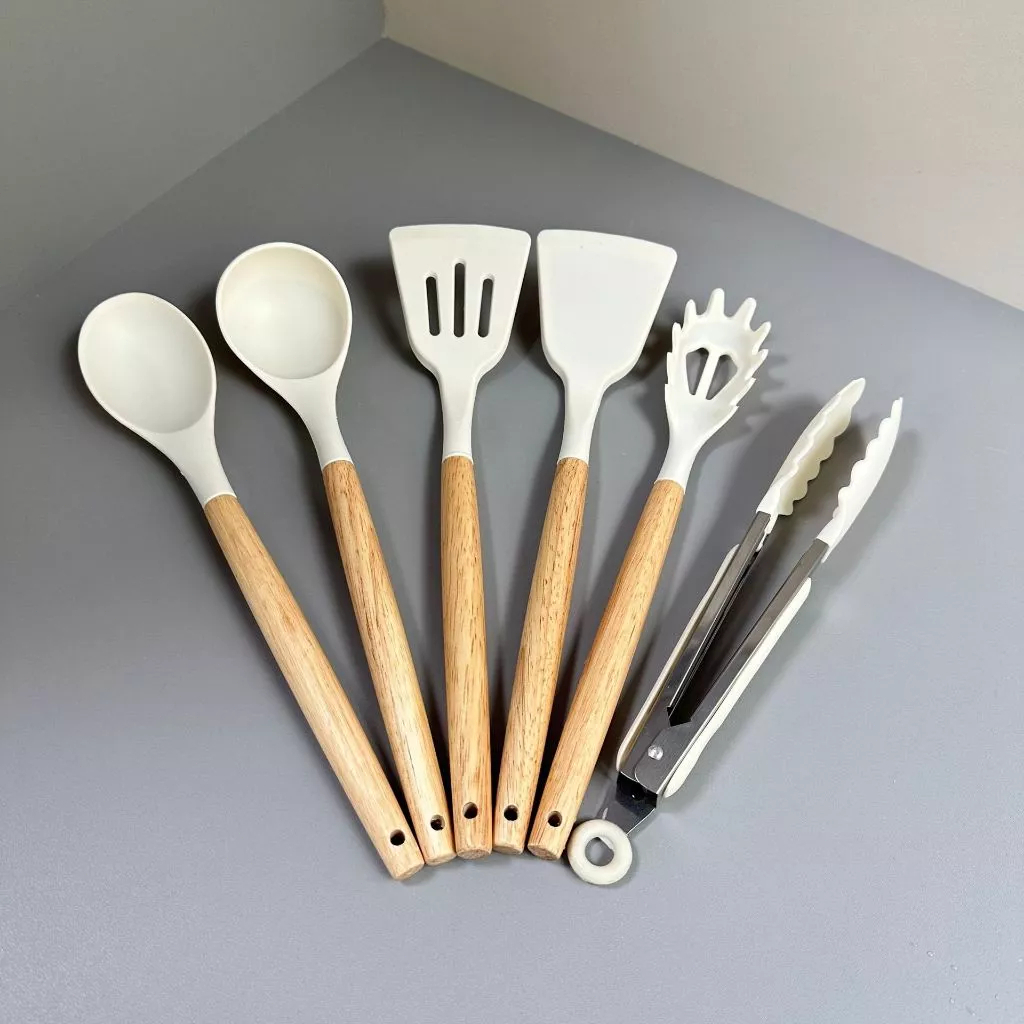 1CHOISE Silicone Kitchen Utensils Set For Non Stick Pan Shovel Wooden ...
