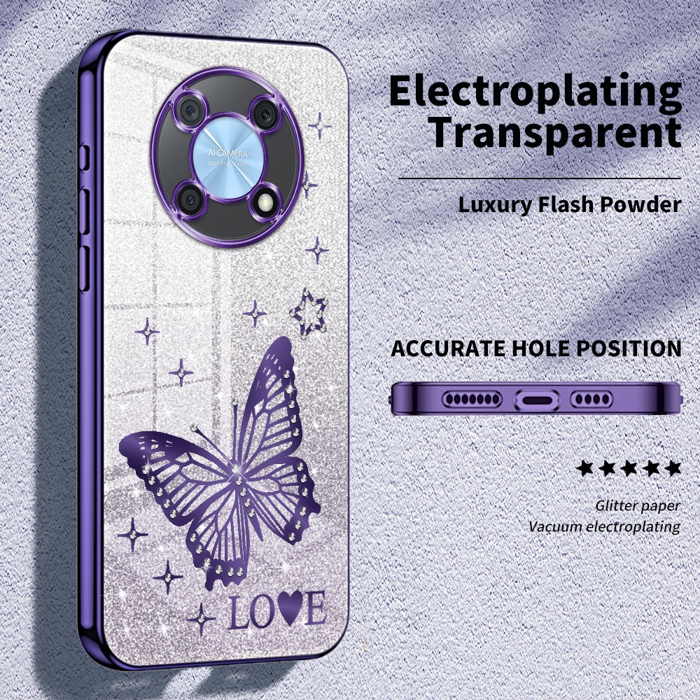 For Huawei Nova Y90 Case Luxurious Sparkling Crystal Electroplated Soft ...