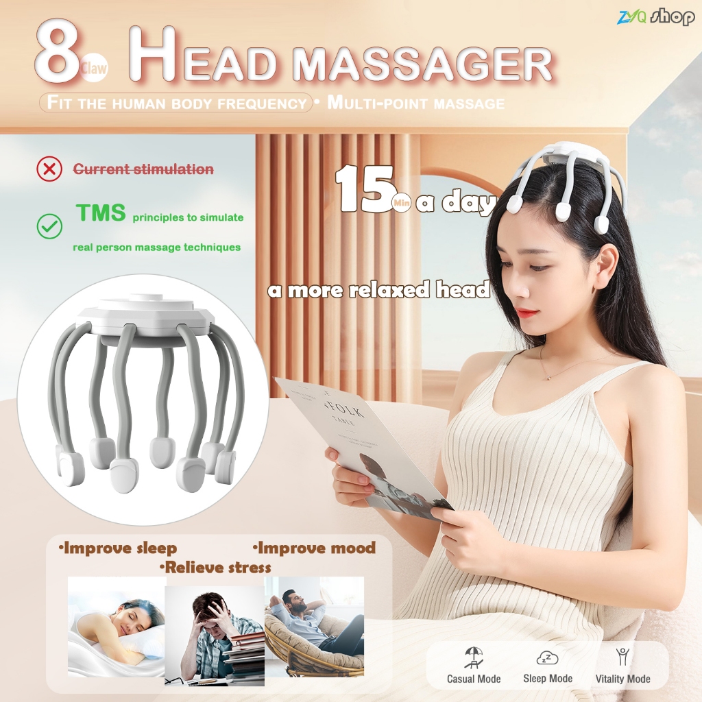 Octopus Head Vibration Massager - 8 Massage Points with 3 Modes to ...