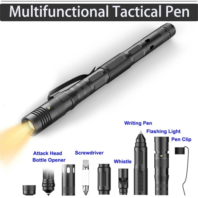 Military Tactical Pen EDC Pen with LED Flashlight Self Defense Glass ...