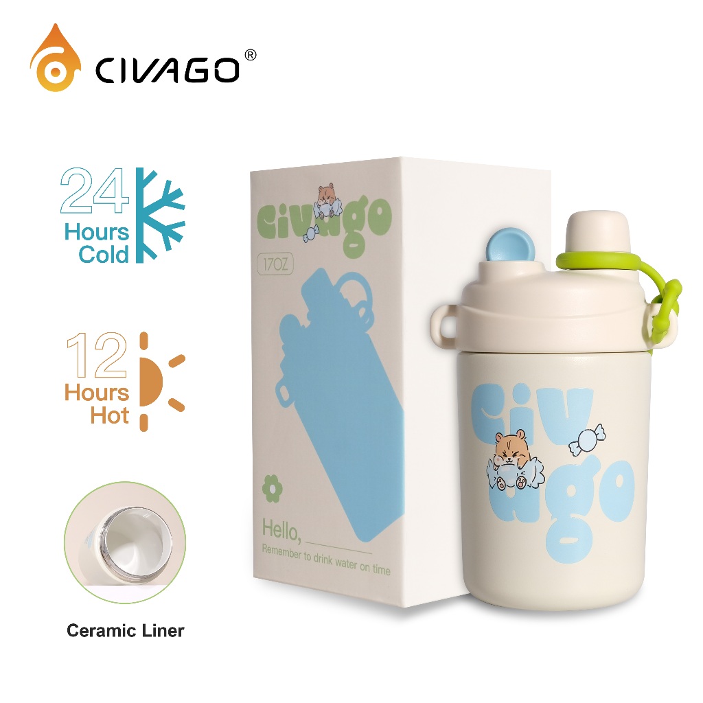 CIVAGO（17oz）Vacuum Insulated Tumbler with Straw Large Capacity Ceramic ...