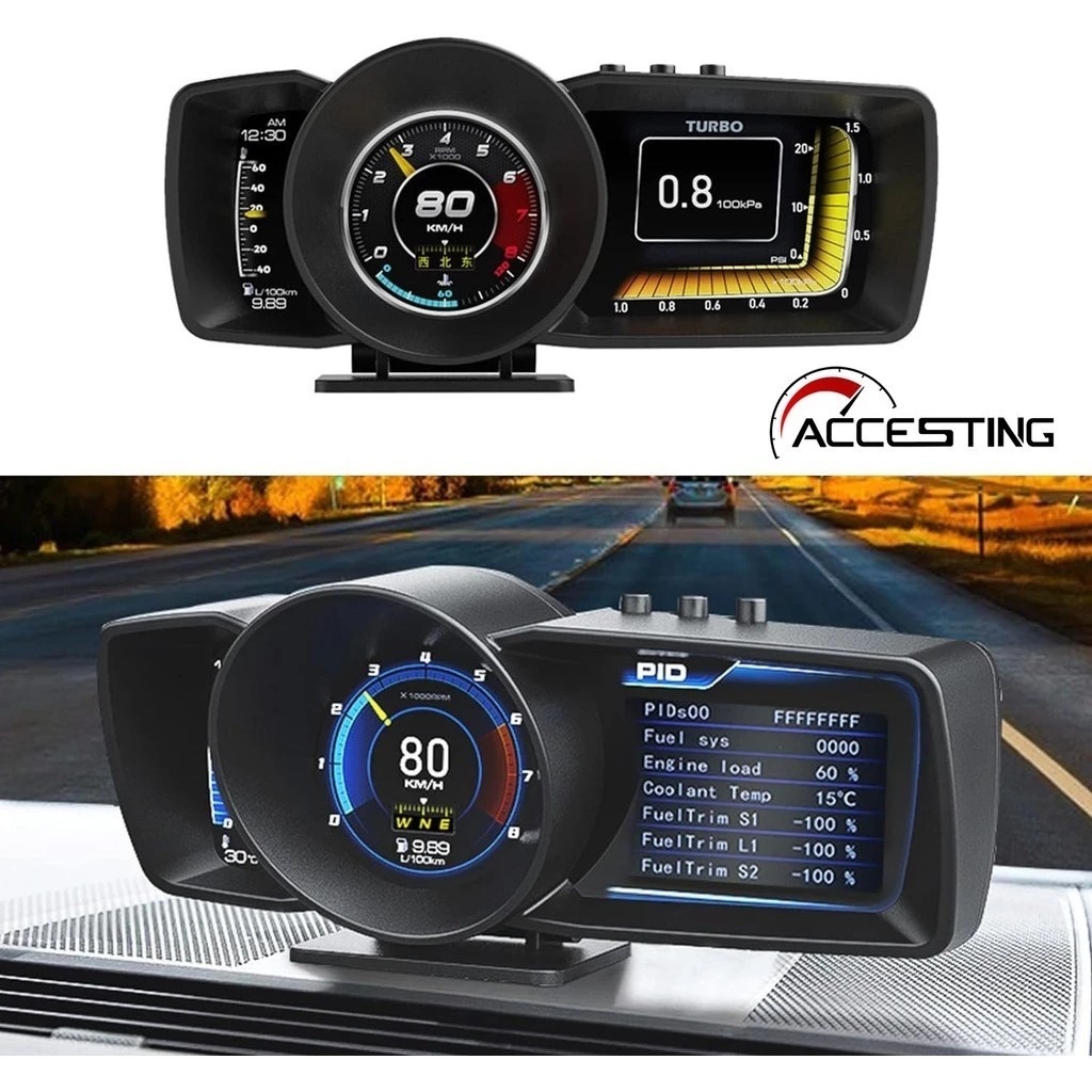 A600 Vehicle Universal Head-Up Display OBD2+GPS Dual System Digital Speedometer with 3 LCD ...