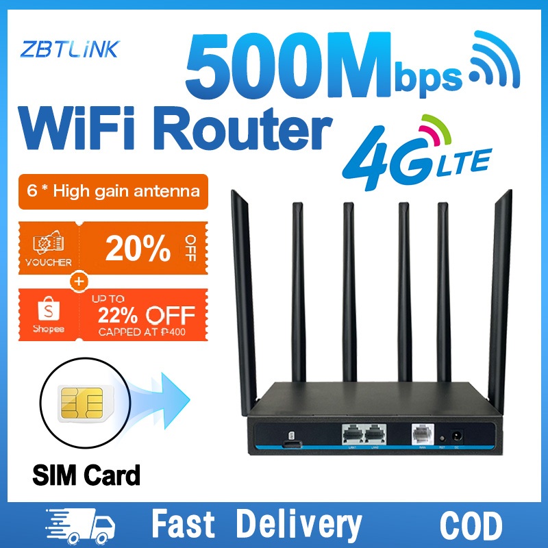 Zbtlink SIM card router WiFi 4G router with, modem, 500Mbps 4G/5G network, 2.4G gigabit WiFi ...