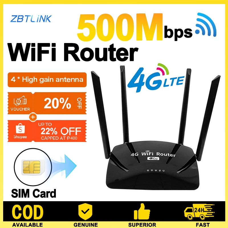 Zbtlink 500 Mbps WiFi Router 2.4G/4G with SIM Card Slot Wall ...