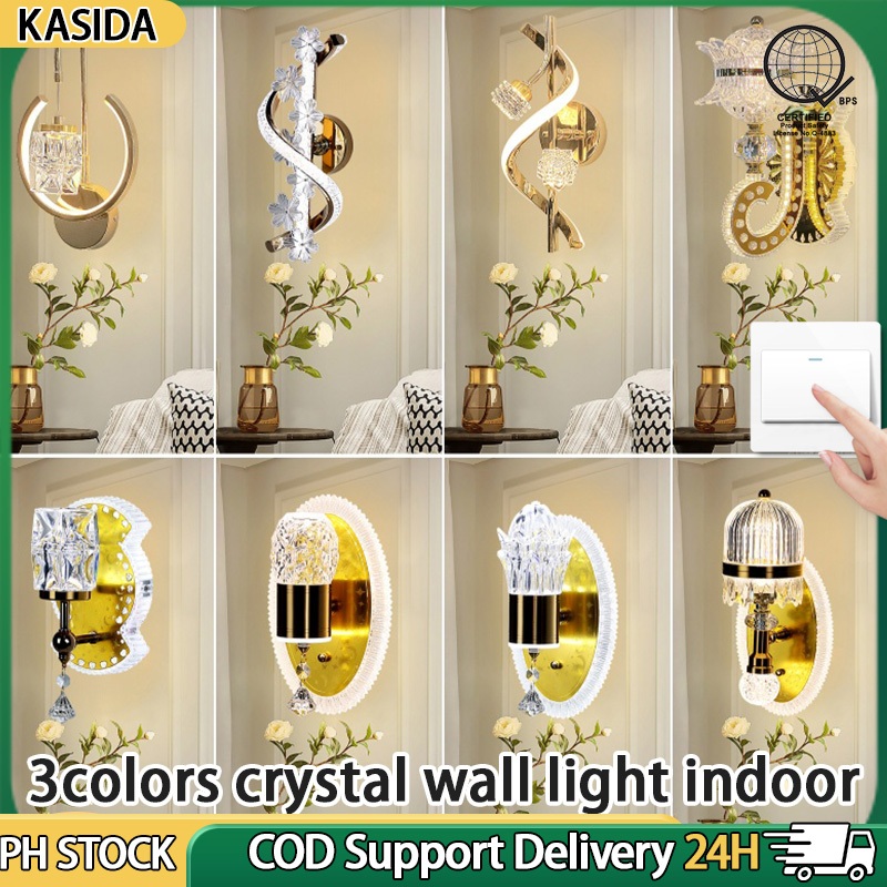 COD Crystal Wall Light Indoor Tricolor LED 12W/28W Wall lamp bedroom ...