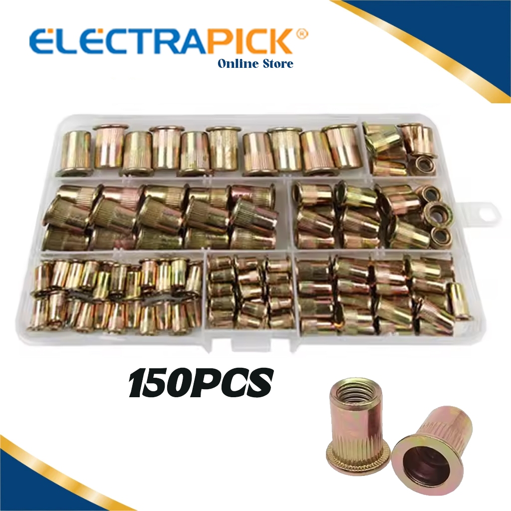 Electrapick 150PCS Carbon steel Rivet Nuts M4 M5 M6 M8 M10 Flat Head ...