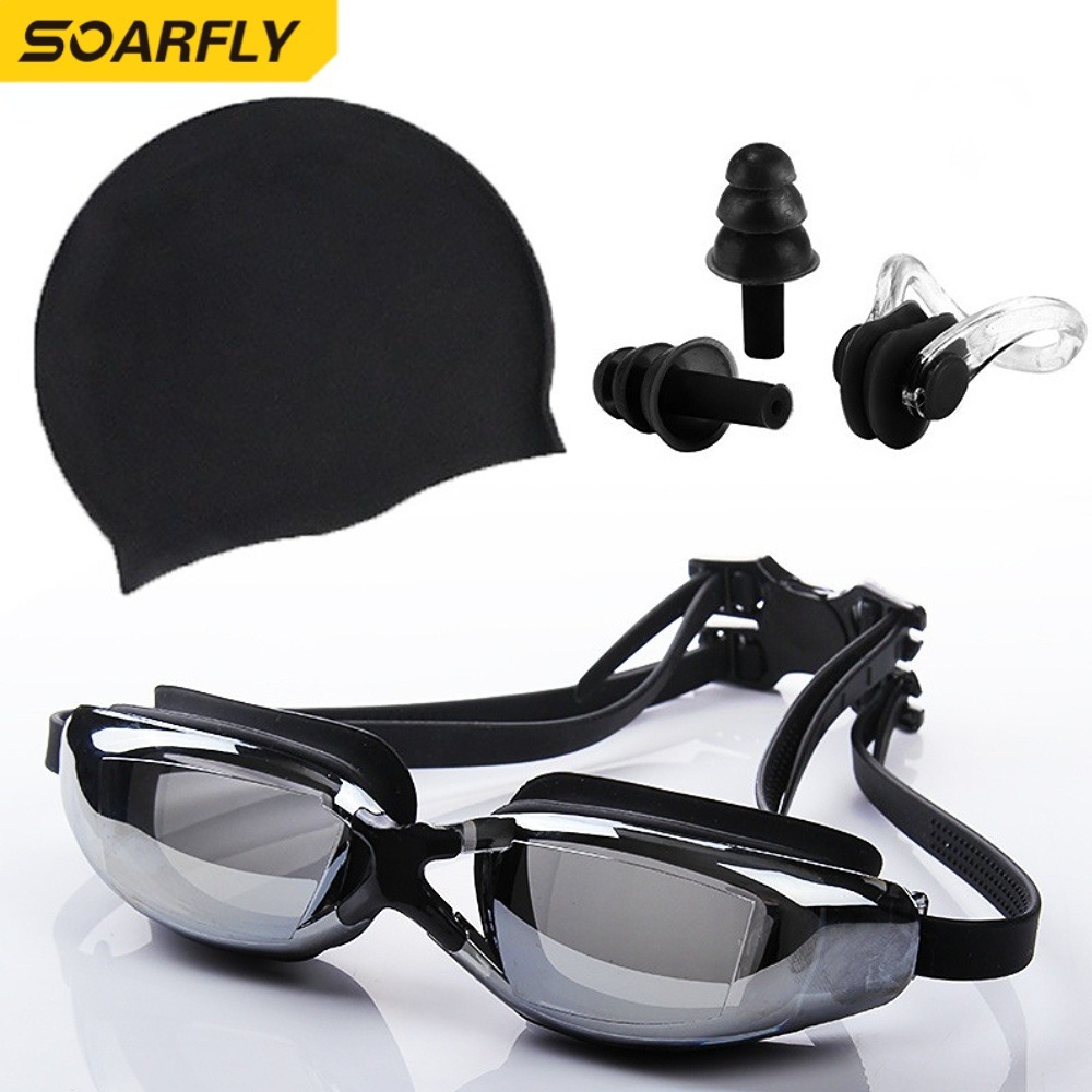 SOARFLY 4 in 1 HD Adult Swimming Goggles set Anti Fog Waterproof ...