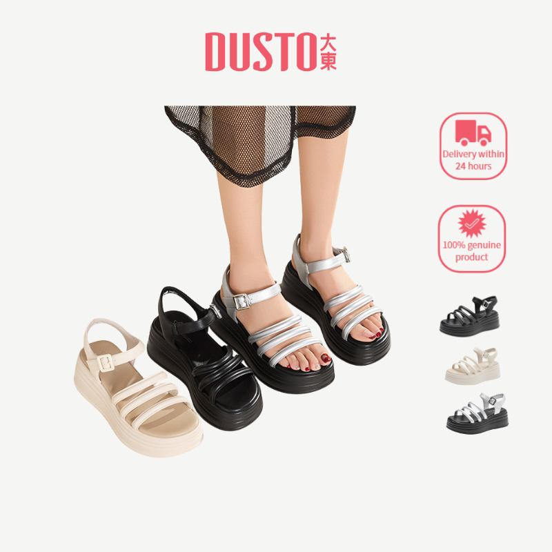 DUSTO Thick-Soled Sandals Women 6.5CM Short Look Tall Silver ...