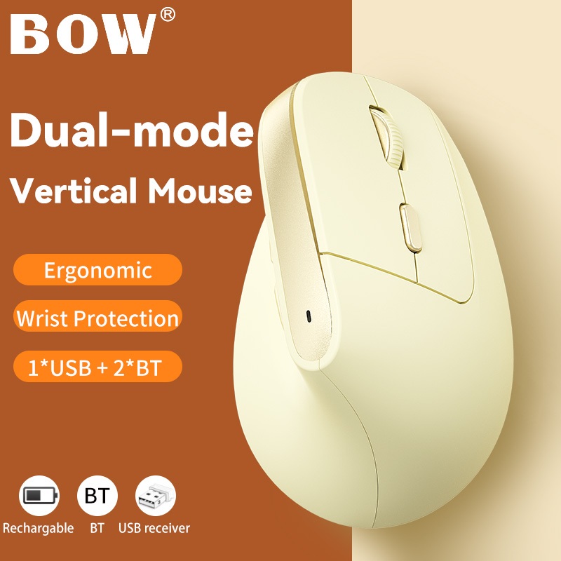 BOW MD190L 2.4G BT Wireless Rechargeable Mouse Bluetooth Dual Mode Ergonomic Mouse For Desktop ...