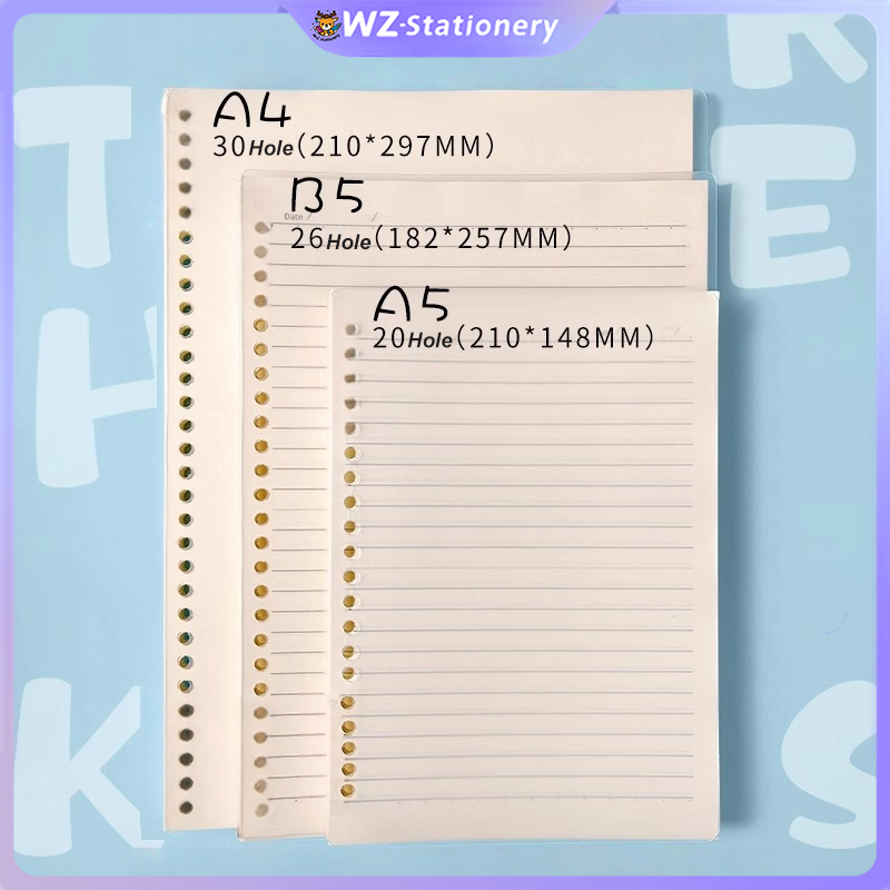 Loose Leaf A5/B5/A4 Binder Notebook Refillable Refill Papers 20/26/30 Holes 60 Sheets 120 Pages ...