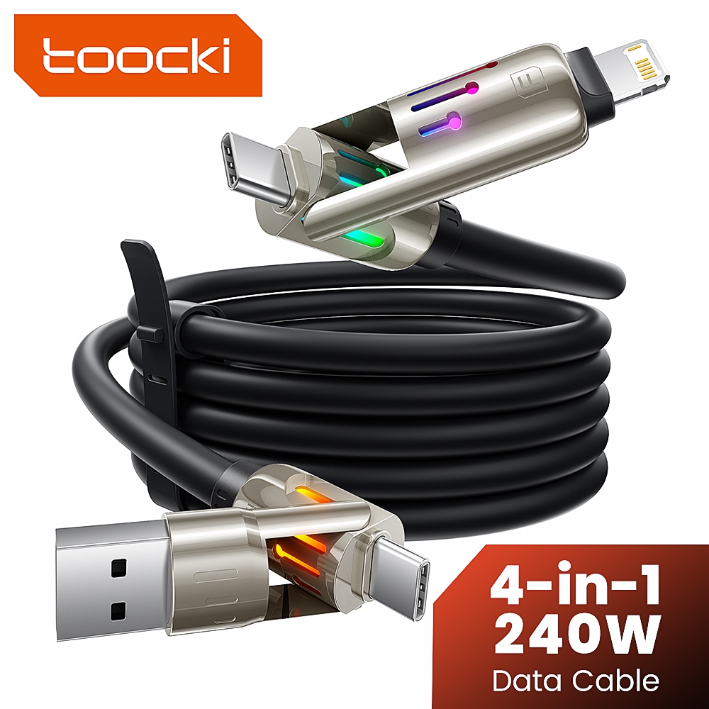 Toocki 240W 4-in-1 Date Cable With RGB Light Fast Charging USB-A+USB-C ...