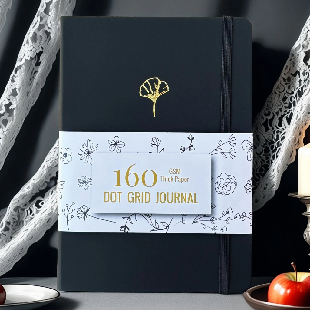 Ginkgo Leaf BUKE A5 PU Leather Dot Grid Journal – 160 Pages, Numbered, Bujo Style Writing ...