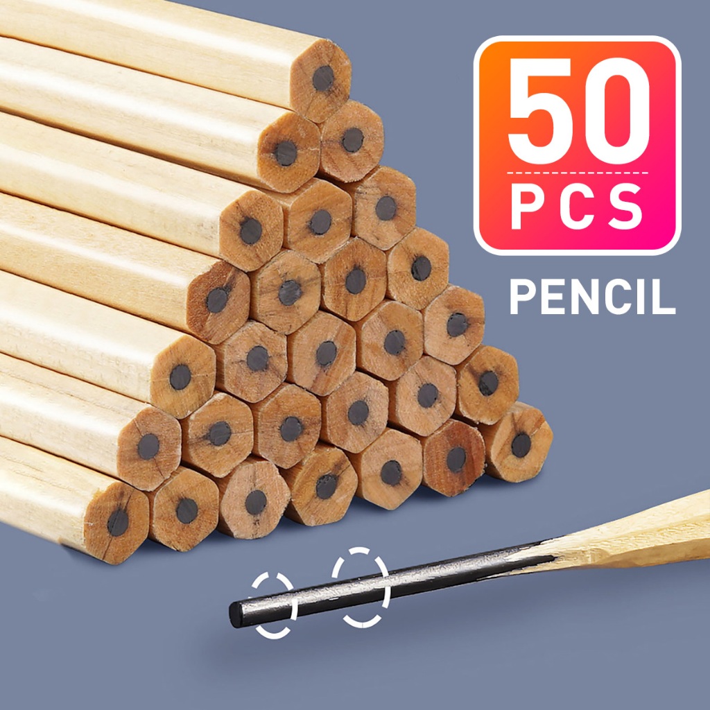 50PCS Pencil Set HB Pencils Graphite Get FREE Eraser and Pen Cap ...