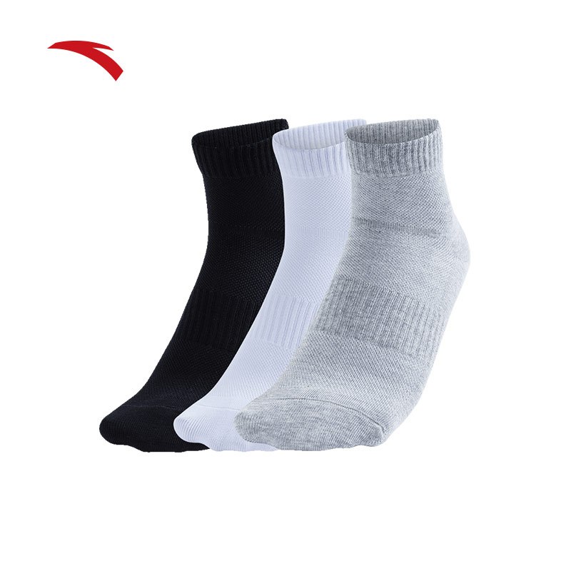 [3 Pairs] ANTA Unisex Ankle Socks Sports Fitness Training (Black*1White ...