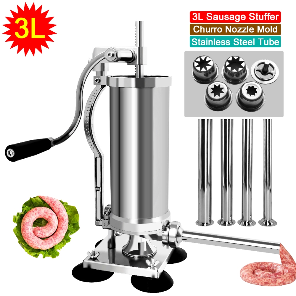 3L Sausage Stuffer with 4 Suction Cups Stainless Steel Tubes Churro ...