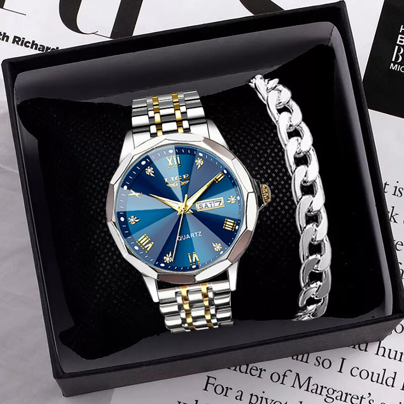LIGE Official Quartz Steel Watch Original Couple Classics Design Full ...