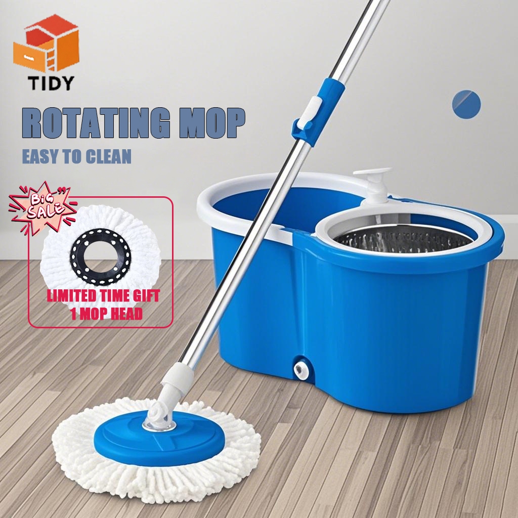 TIDY Spin Mop with Spinner and Bucket Mop 360 Easy Rotating Map Floor ...