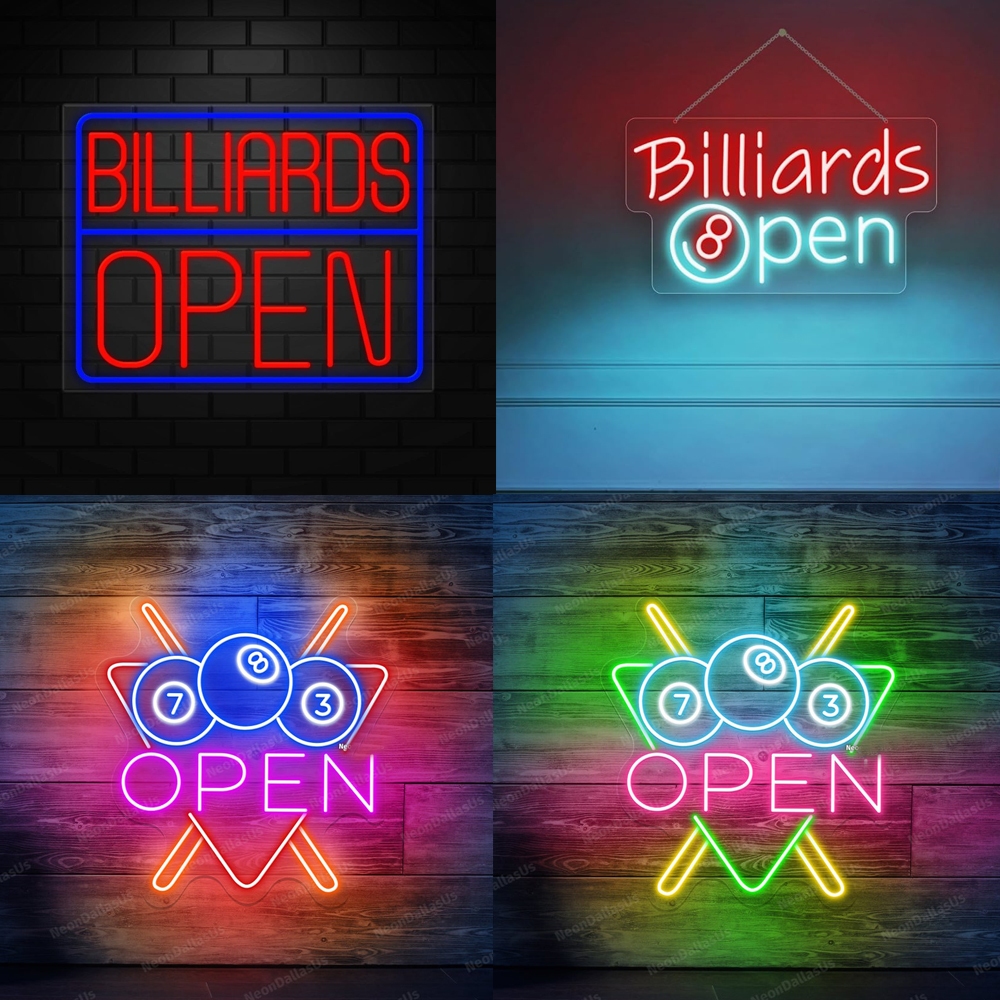 Billiards Open LED Sign Billiards LED Neon Light Custom Billiard 8 Ball ...