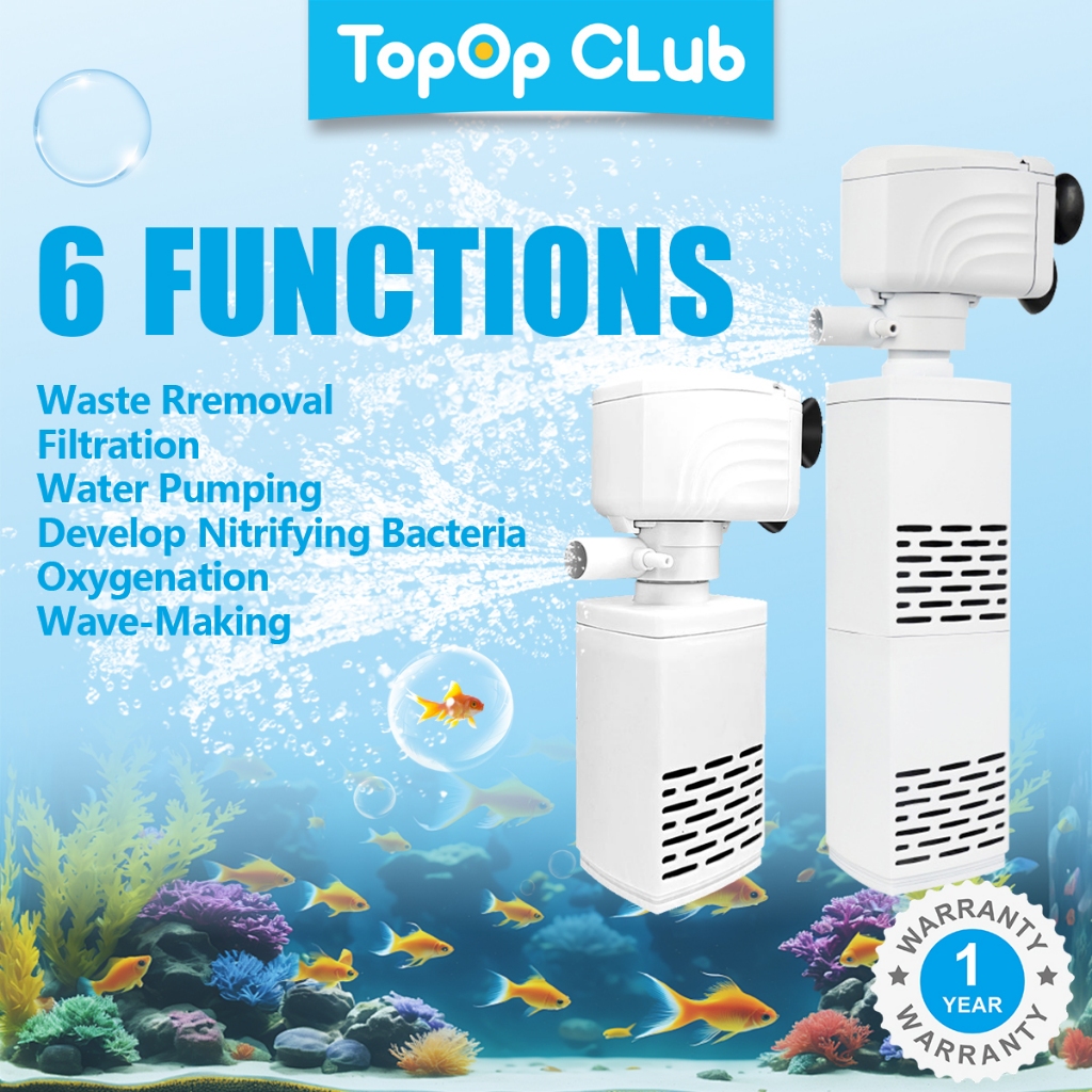 TOPOP Aquarium Pump with Filter 6 functions Fish Tank 30-40db Oxygen ...