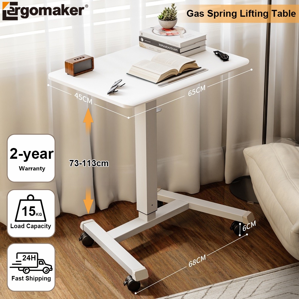 Ergomaker Mobile Standing Desk 65cm Gas Spring Lifting Table Height Adjustable Stand Up Desk ...