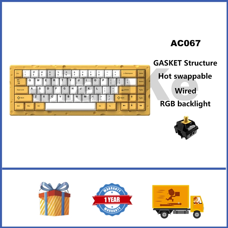 AJAZZ AC067 Cheese Theme Keyboard Aluminum Wired Mechanical Keyboard 65 ...