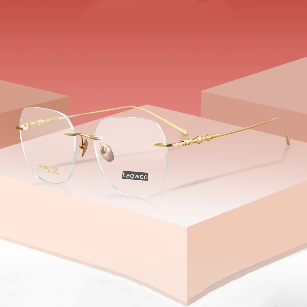 Pure Titanium Eyeglasses Rimless Optical Frame Prescription Spectacle ...