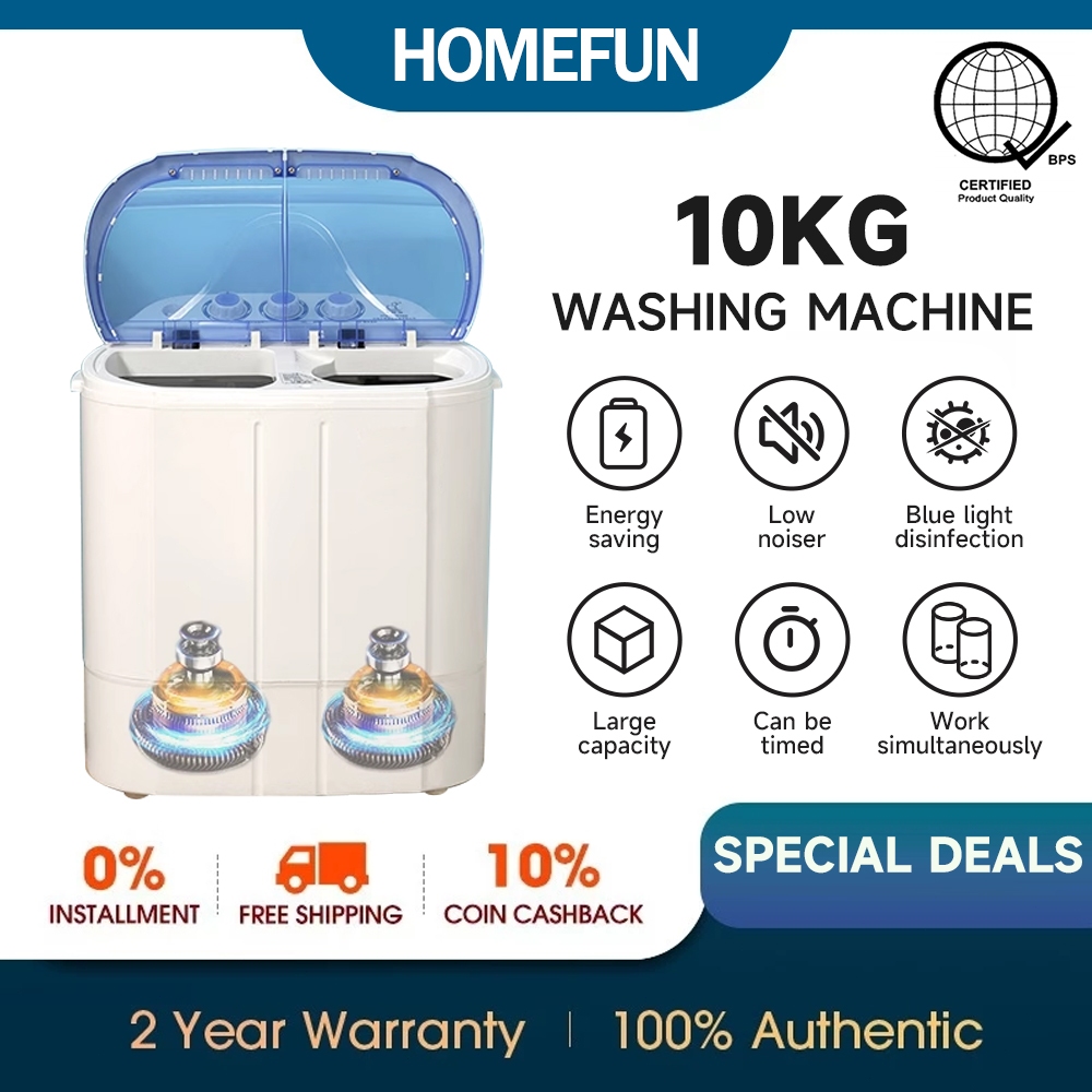 HOMEFUN Double Barre Semi-Automatic With Dry Washing Machine 8KG Large ...