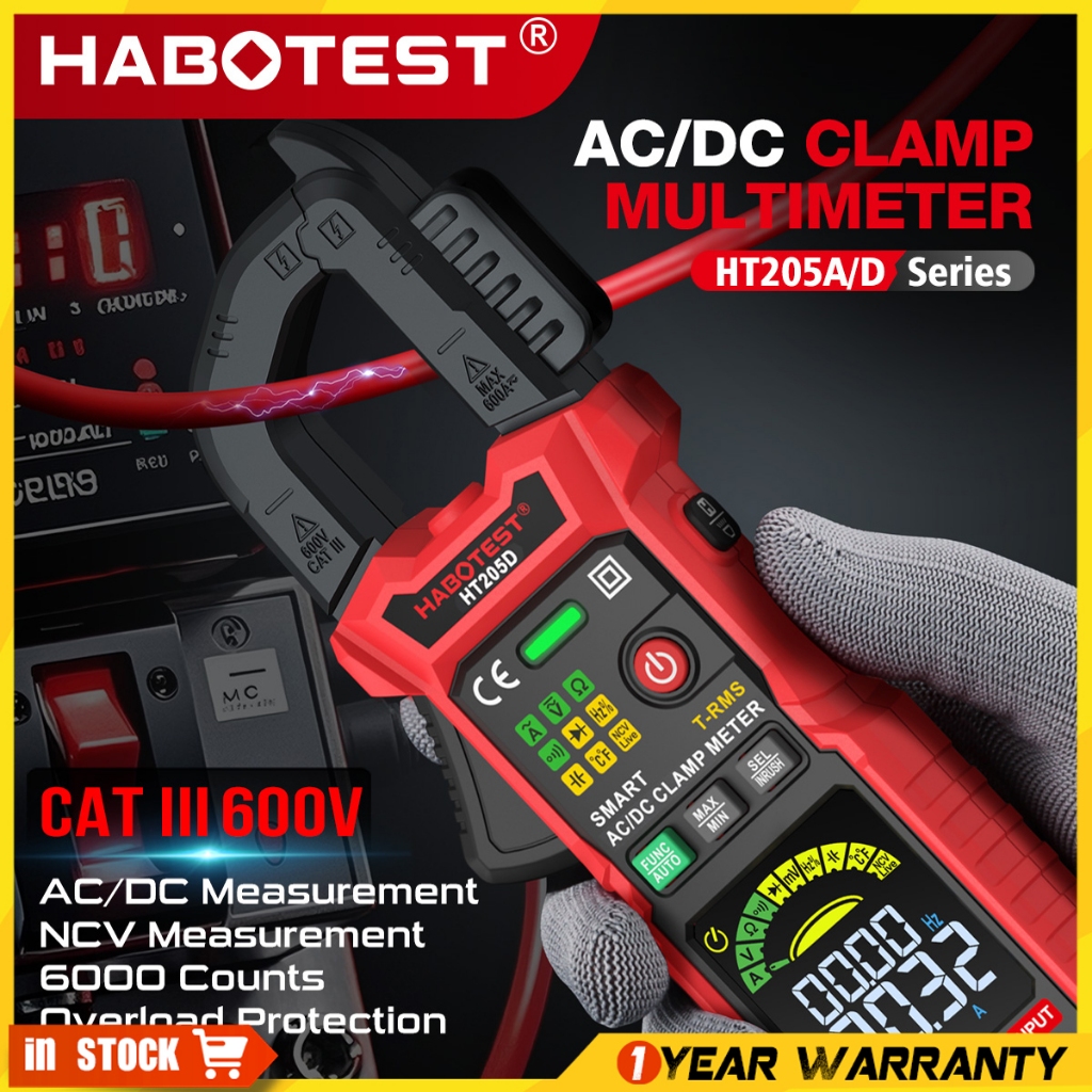 【Free Gift】HABOTEST HT205 Digital Clamp Multimeter 600A AC/DC Current ...