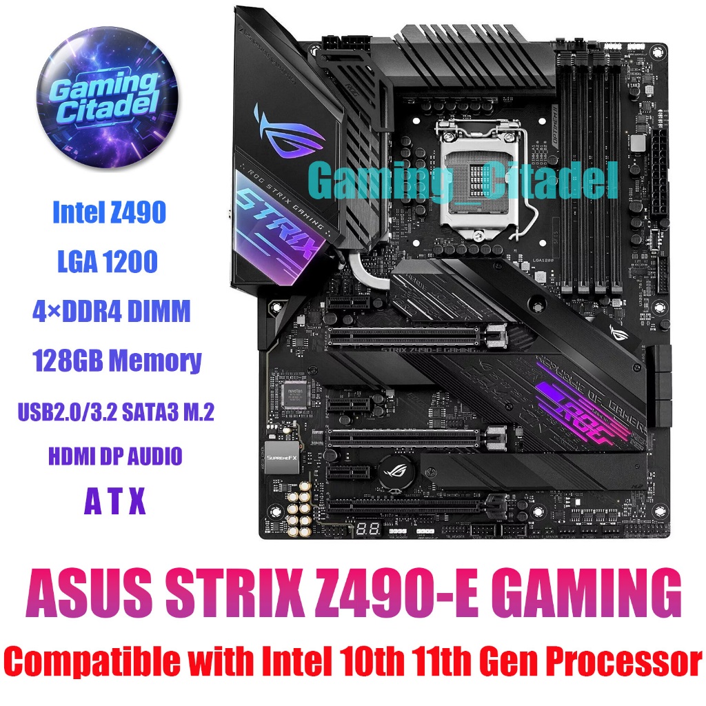 Used ASUS ROG Z490-E Gaming DDR4 ATX Motherboard Compatible with Intel ...