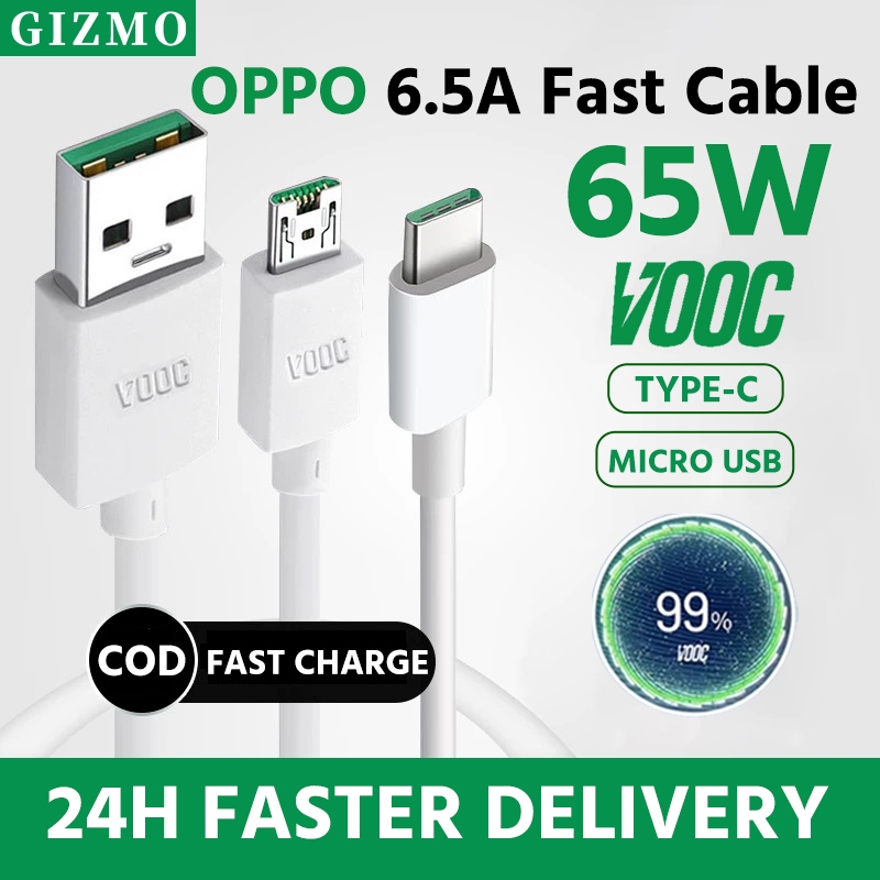 For OPPO 65W 33W Support VOOC Fast Charging Micro USB Type-C 6.5A Quick ...